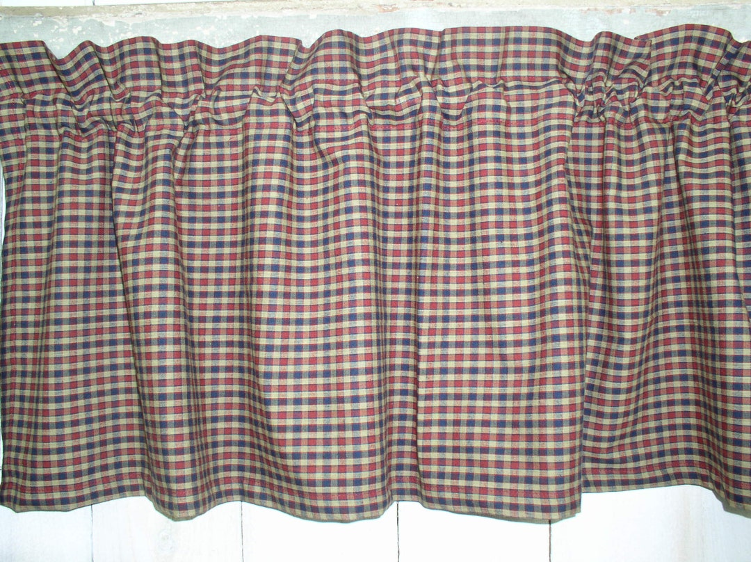 Americana Country Primitive Gingham Check Homespun Valances Tiers And