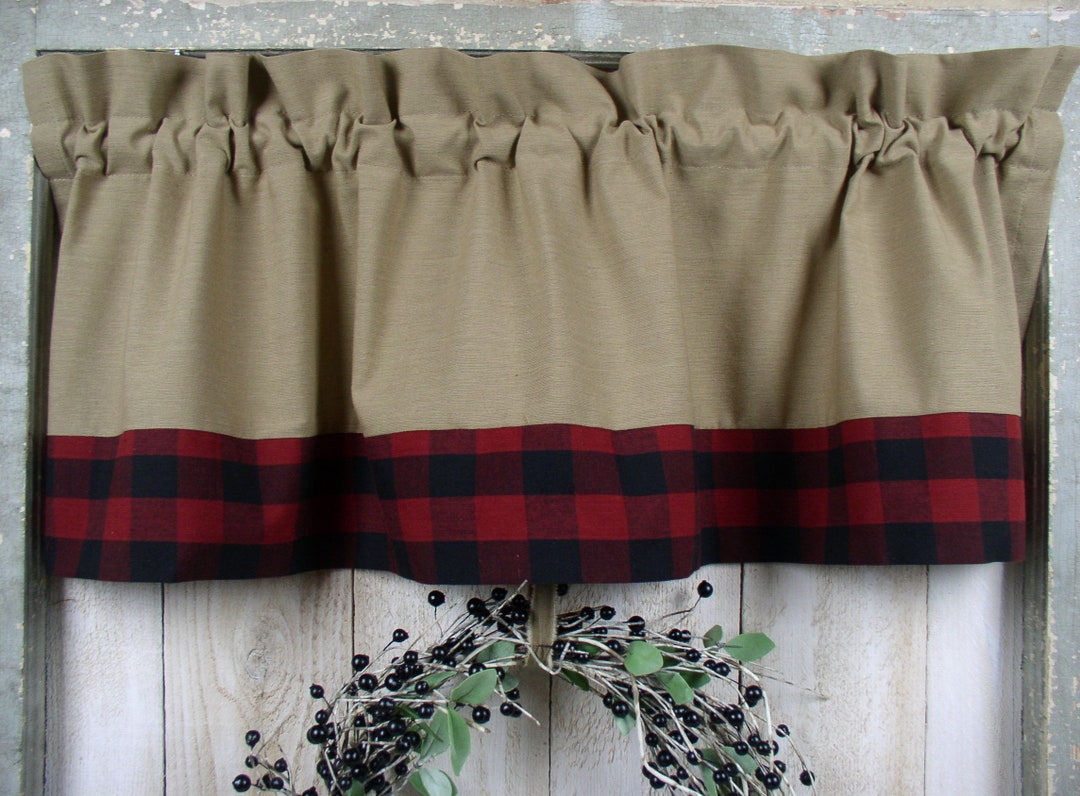 Country Red and Black Buffalo Check Edged Valances Homespun Valance ...