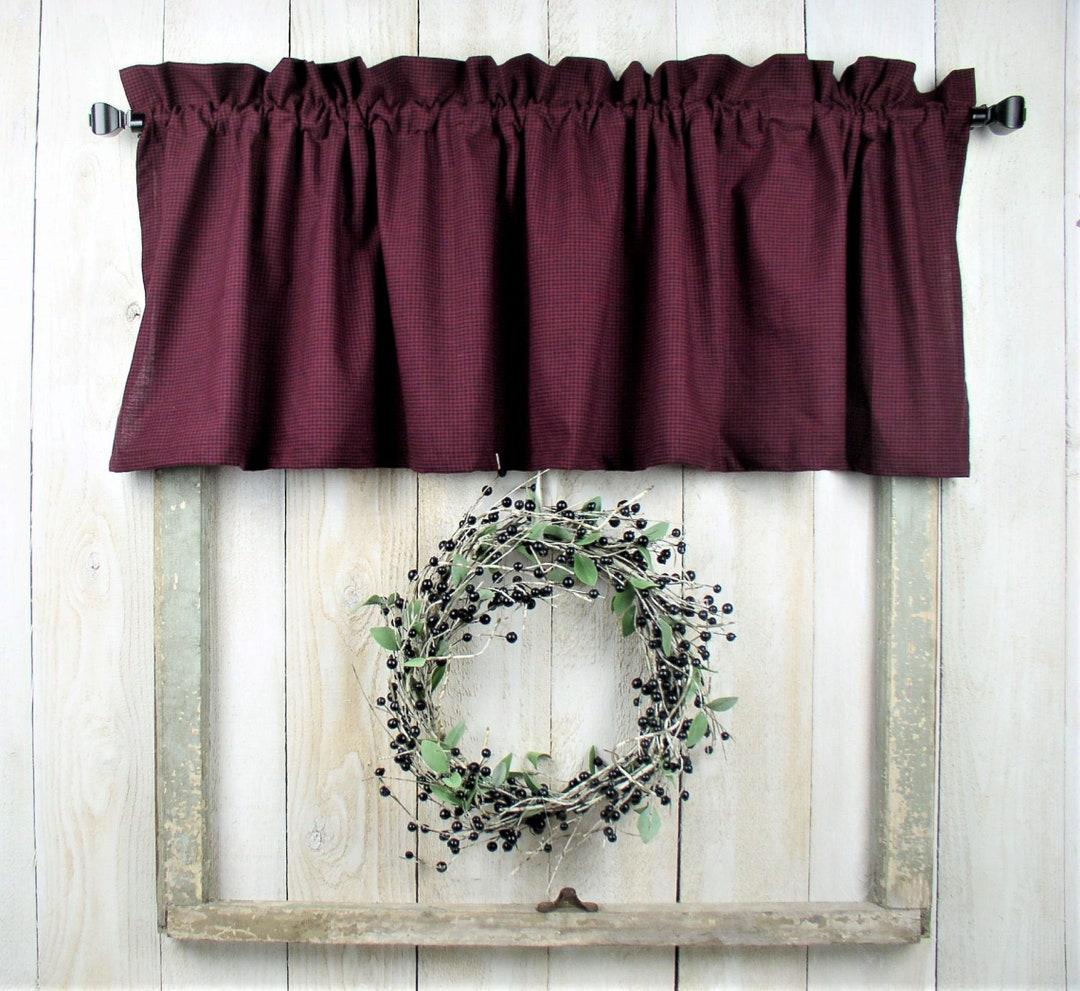 Berry Red And Black Mini Check Homespun Valances Tiers Runners Napkins