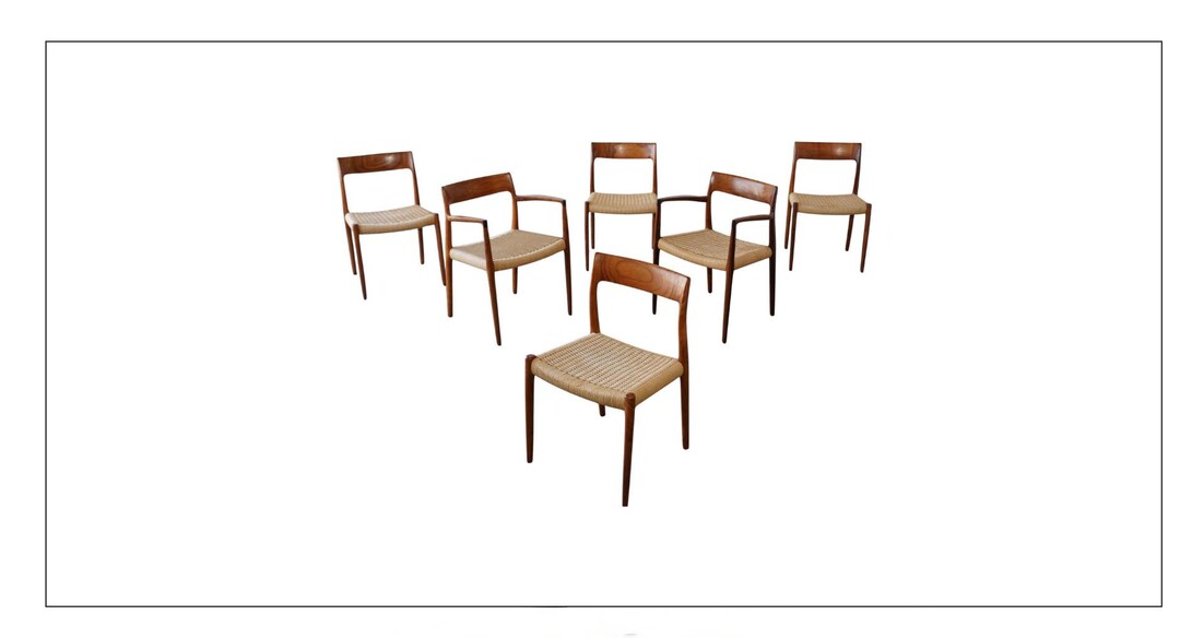 Set of 6 Danish Modern Niels Otto Møller Rosewood Papercord Dining ...
