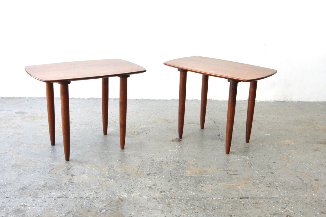 Pair of Solid Walnut Danish Modern Ace Side Tables in the Style of ...