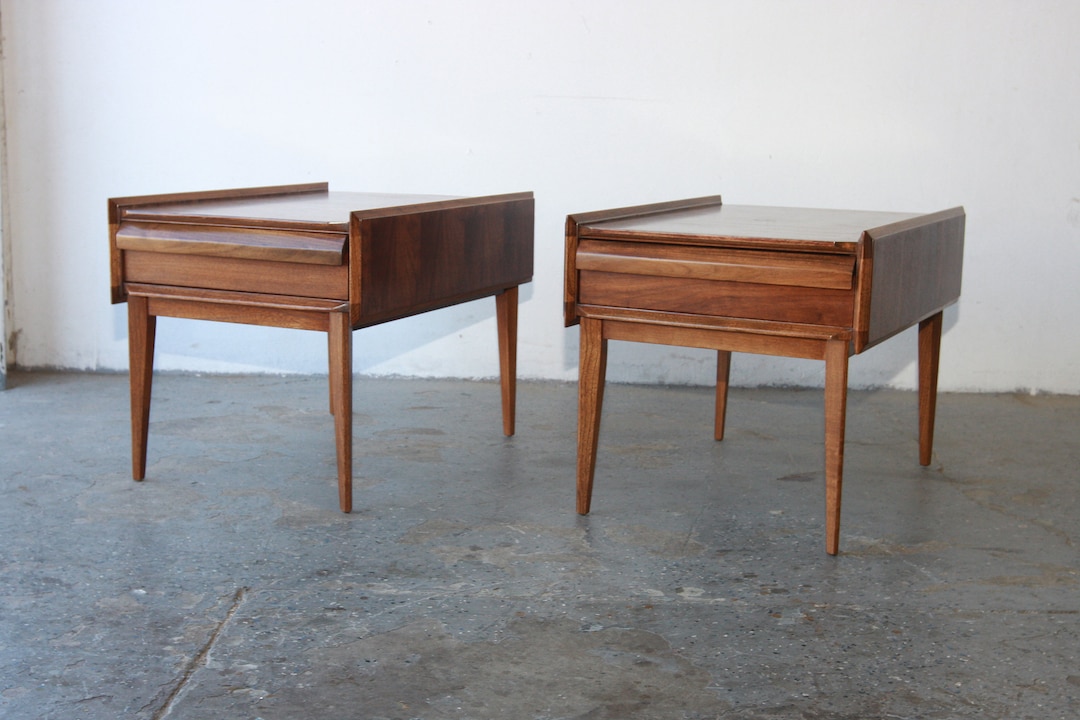 Mid Century Modern Walnut End Tables First Edition Collection by Lane ...