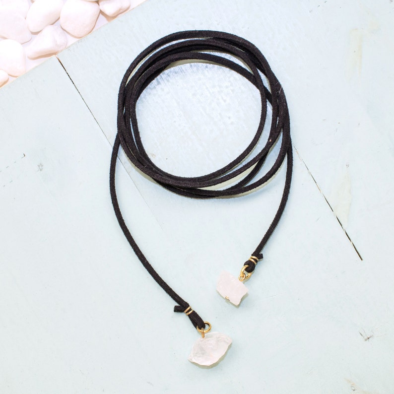 Raw Crystal Choker Black Suede Choker Black Bolo Wrap - Etsy