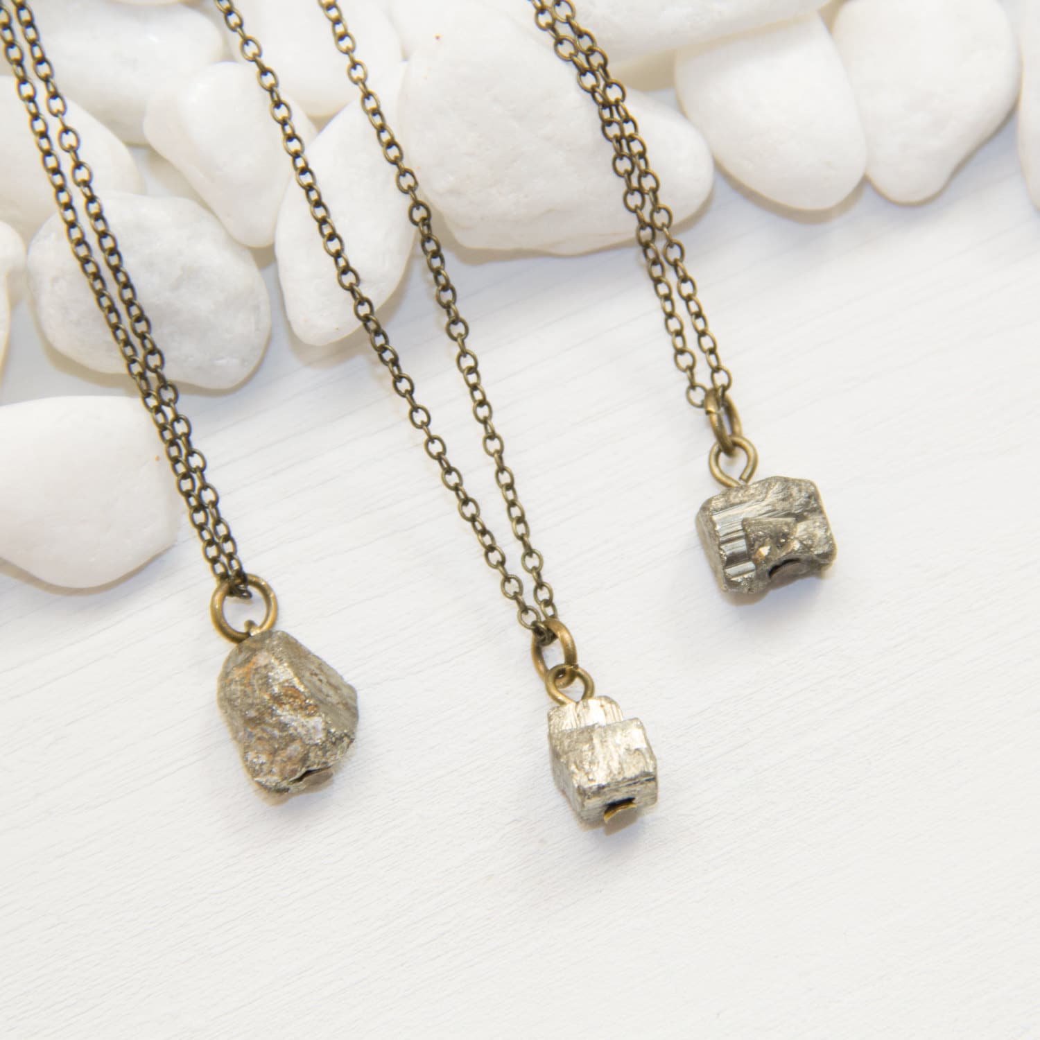 Pyrite Necklace, Geometric Stone Necklace, Raw Gemstone Necklace, Iron ...