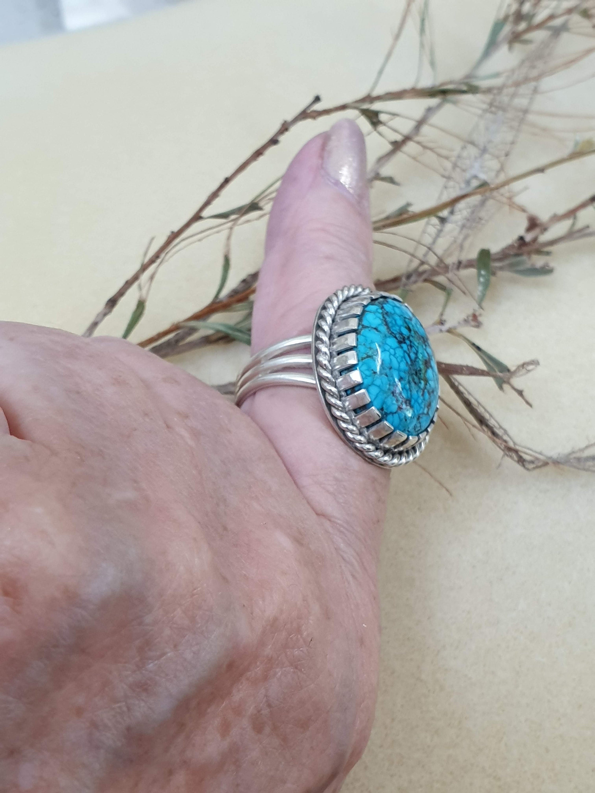 Large Blue Spiderweb Turquoise Ring. Size 11 Statement Ring. - Etsy