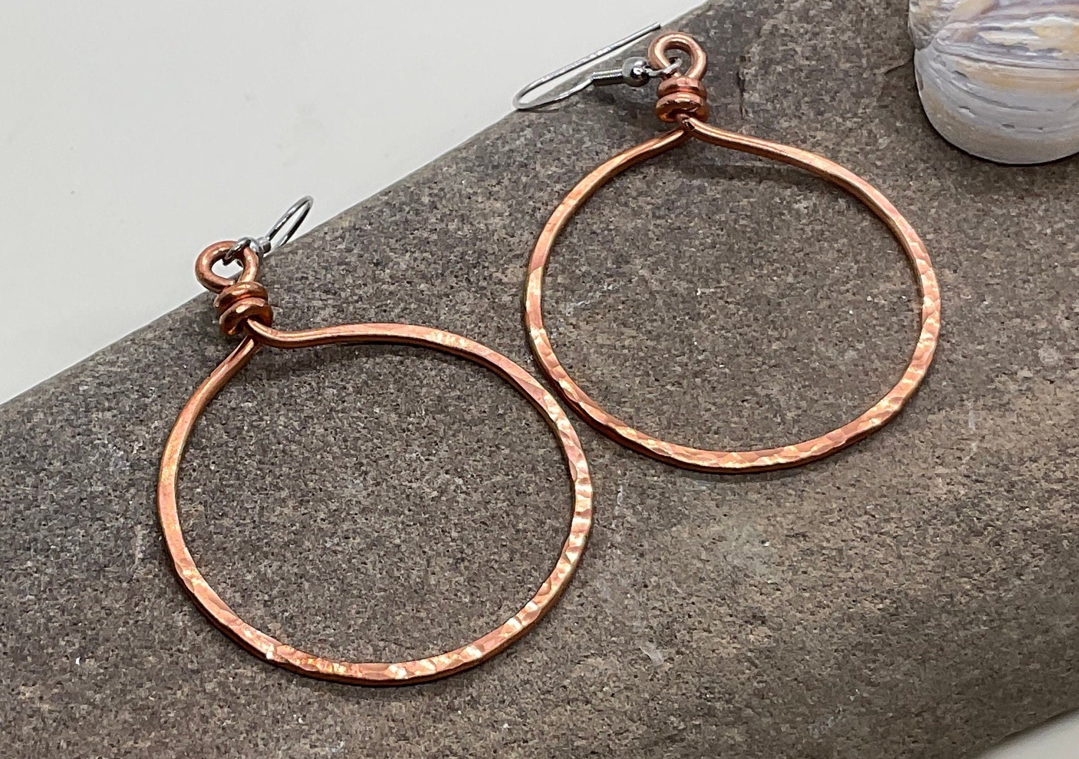 Hammered Copper Hoop Earrings Etsy