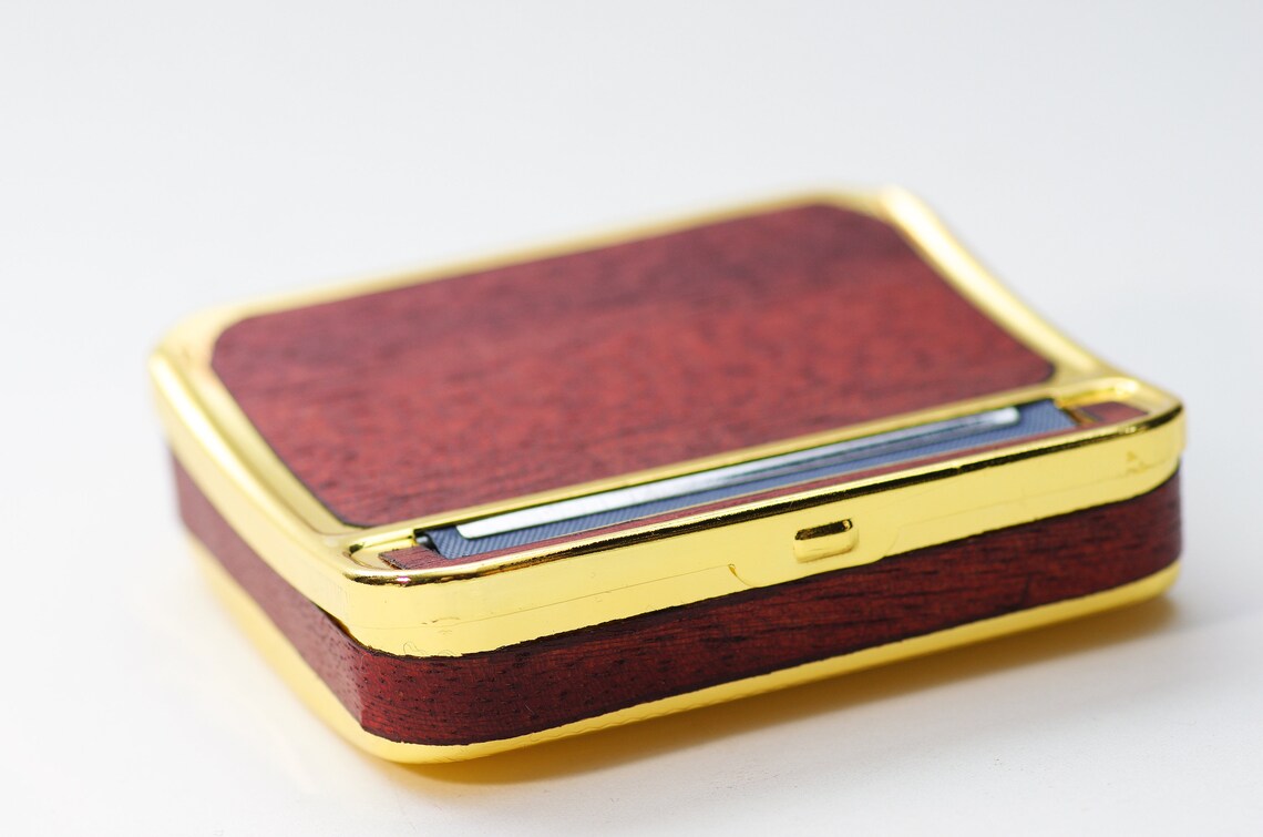 Gold Cigarette Roller Box - Gold and Mahogany Cigarette Case - Gift for ...