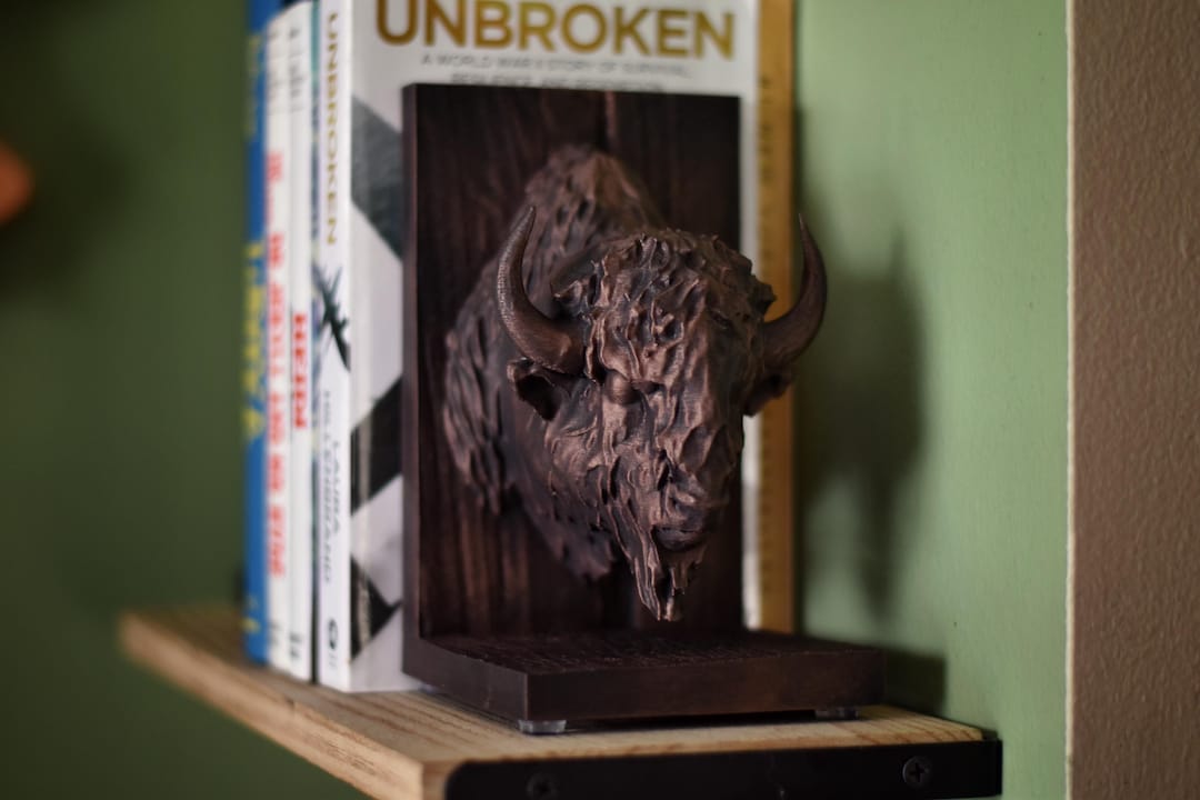 3D Printed American Buffalo / Bison Bookends - Rustic Western Shelf ...