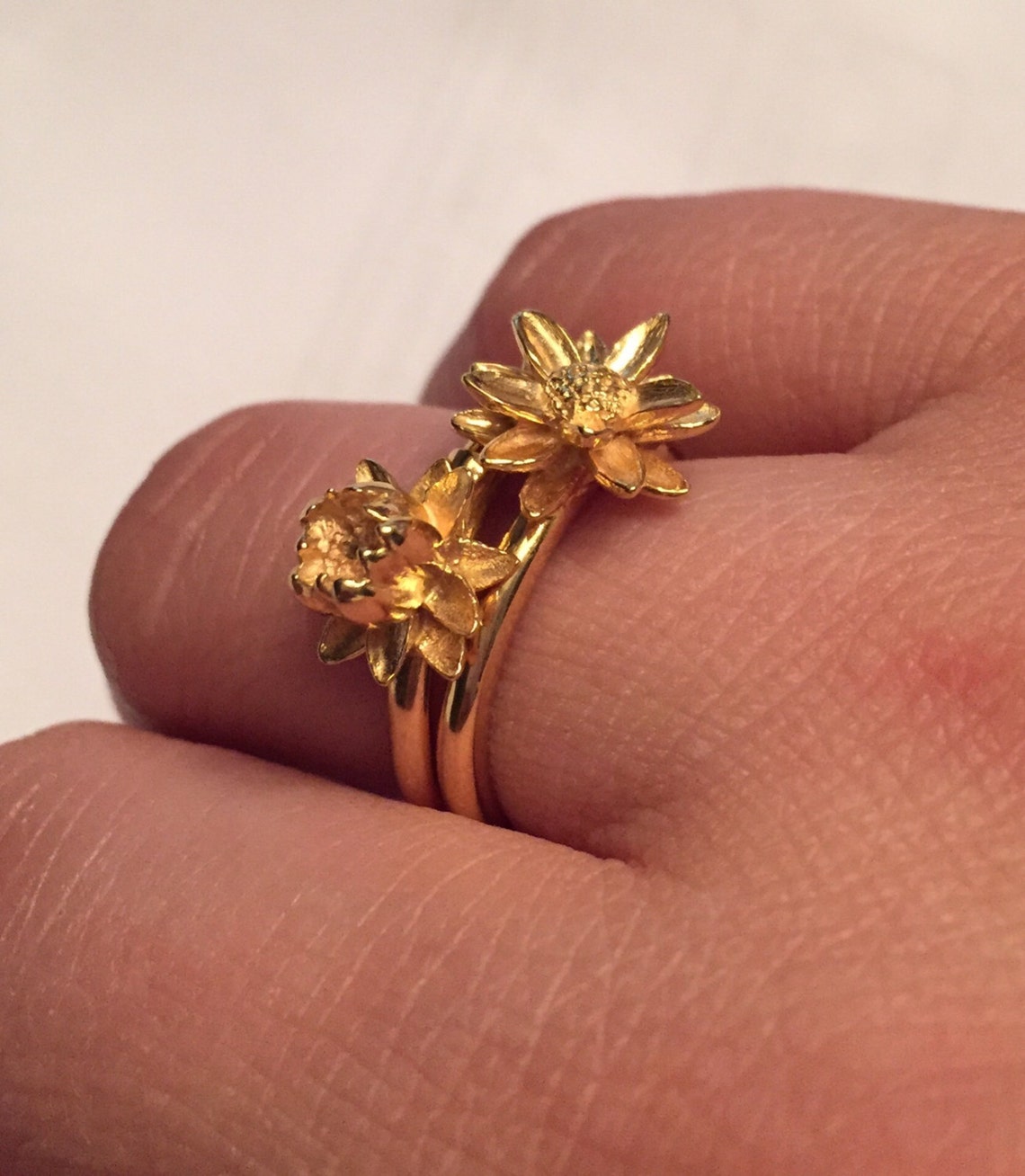 18k Gold Plated Open Flower Ring Water Lily/ Loto - Etsy