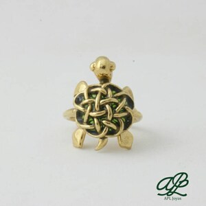 Turtle Golden Ring With Green Enamel - Etsy