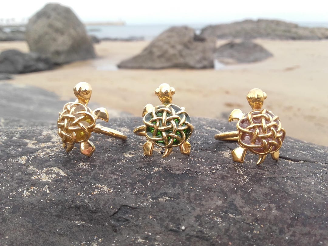 Celtic Turtle Ring in Gold Plated, Celtic Knot Ring, Enamel Jewelry ...