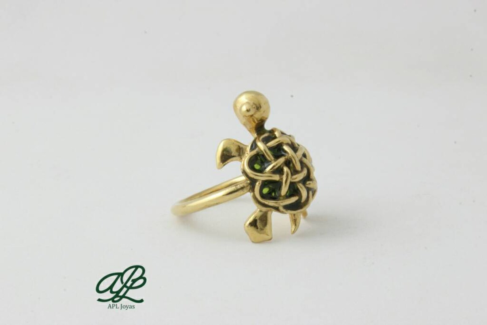 Turtle Golden Ring With Green Enamel - Etsy