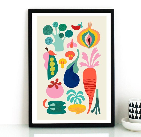 Vegetable Print Botanical Print Vegan Print Kitchen Decor | Etsy