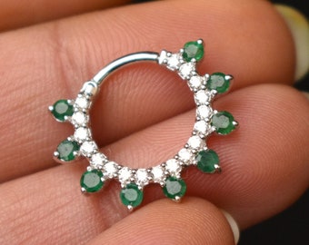 Natural Diamond Septum Daith Ring in 14K Solid Gold 14g 16g | Etsy