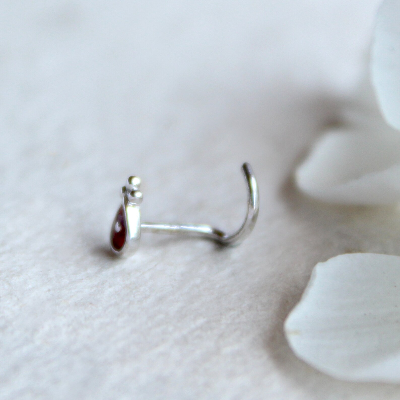 14k 18k Solid Gold Red Enamel Nose Stud, 22g C/L Twist Wire Pear ...