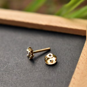 14k 18k Solid Gold Sun Stud, Natural Diamond Sunrays Piercing Jewlery ...