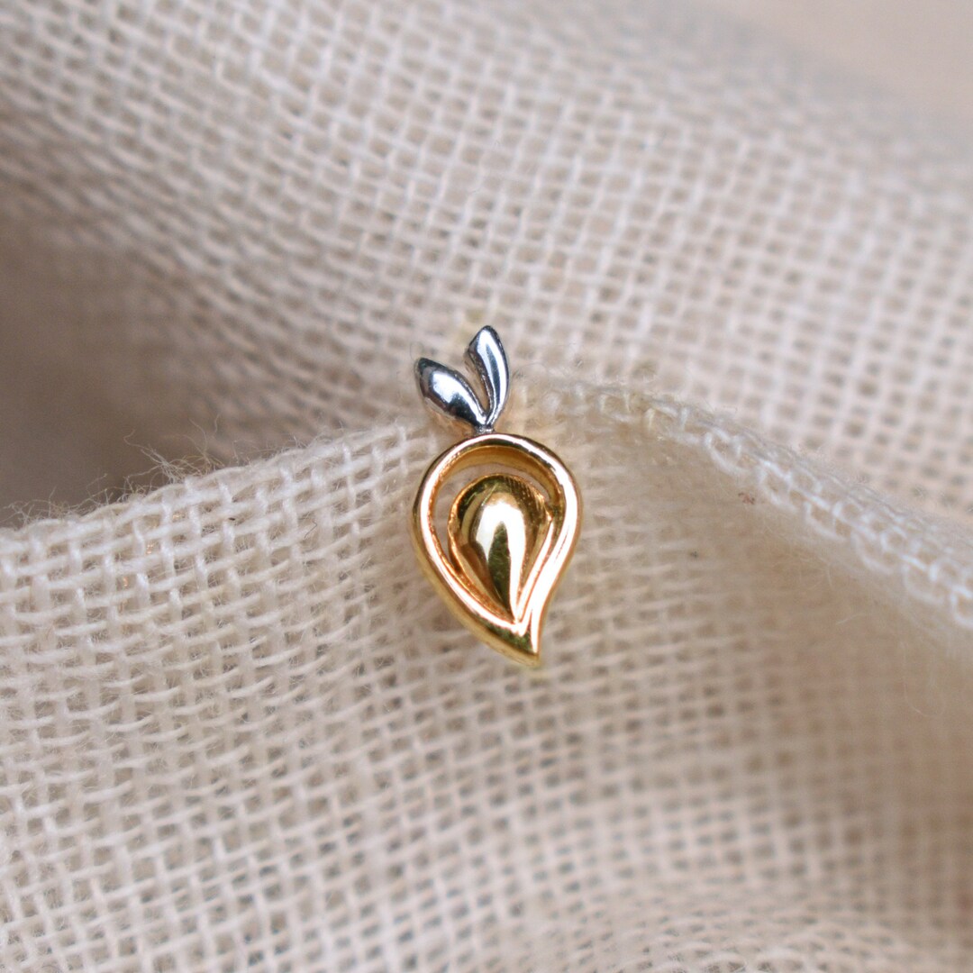 14k 18K Solid Gold Mango Paisley Nose Stud, 2 Tone Piercing Stud, 20g C ...