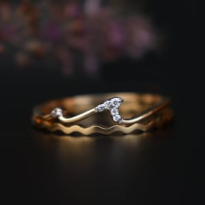 Ocean & Wave Diamond Ring Set, 14K 18K Solid Gold Gold Ocean Tide ...