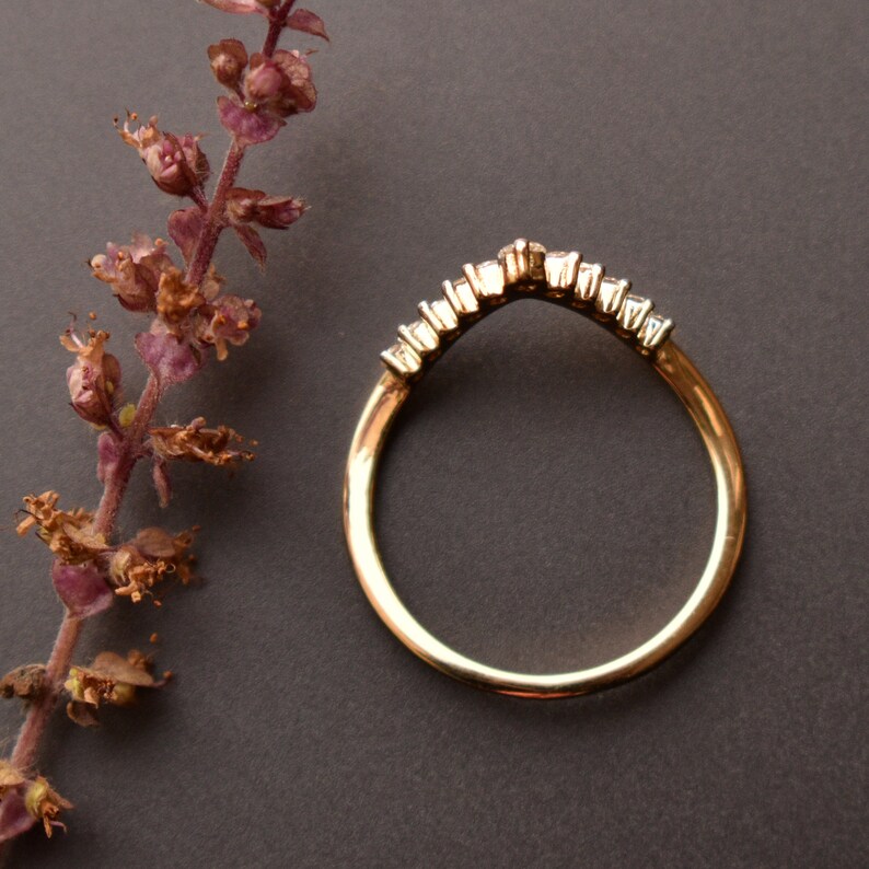 11 Diamond Deep V Chevron Stack Ring in 14K Solid Gold Crown - Etsy