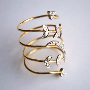 Full Finger Diamond Wrap Ring in Solid 18K Gold, Flexible Long Spiral ...