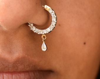 Natural Diamond Septum Daith Ring in 14K Solid Gold 14g 16g | Etsy