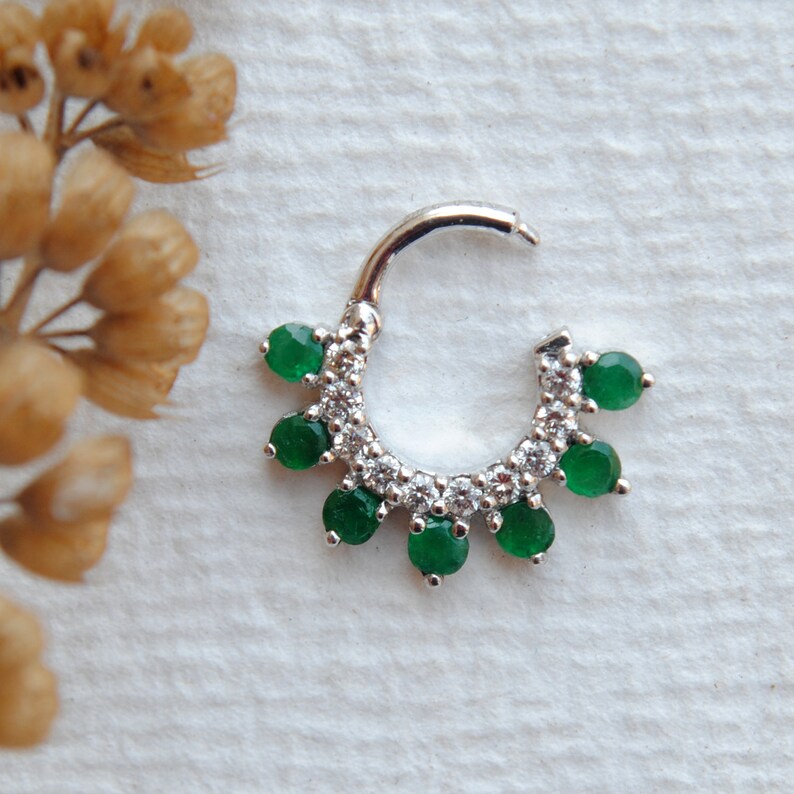 6-12mm Emerald & Diamond Clicker Hoop 14k 18k Solid Gold - Etsy