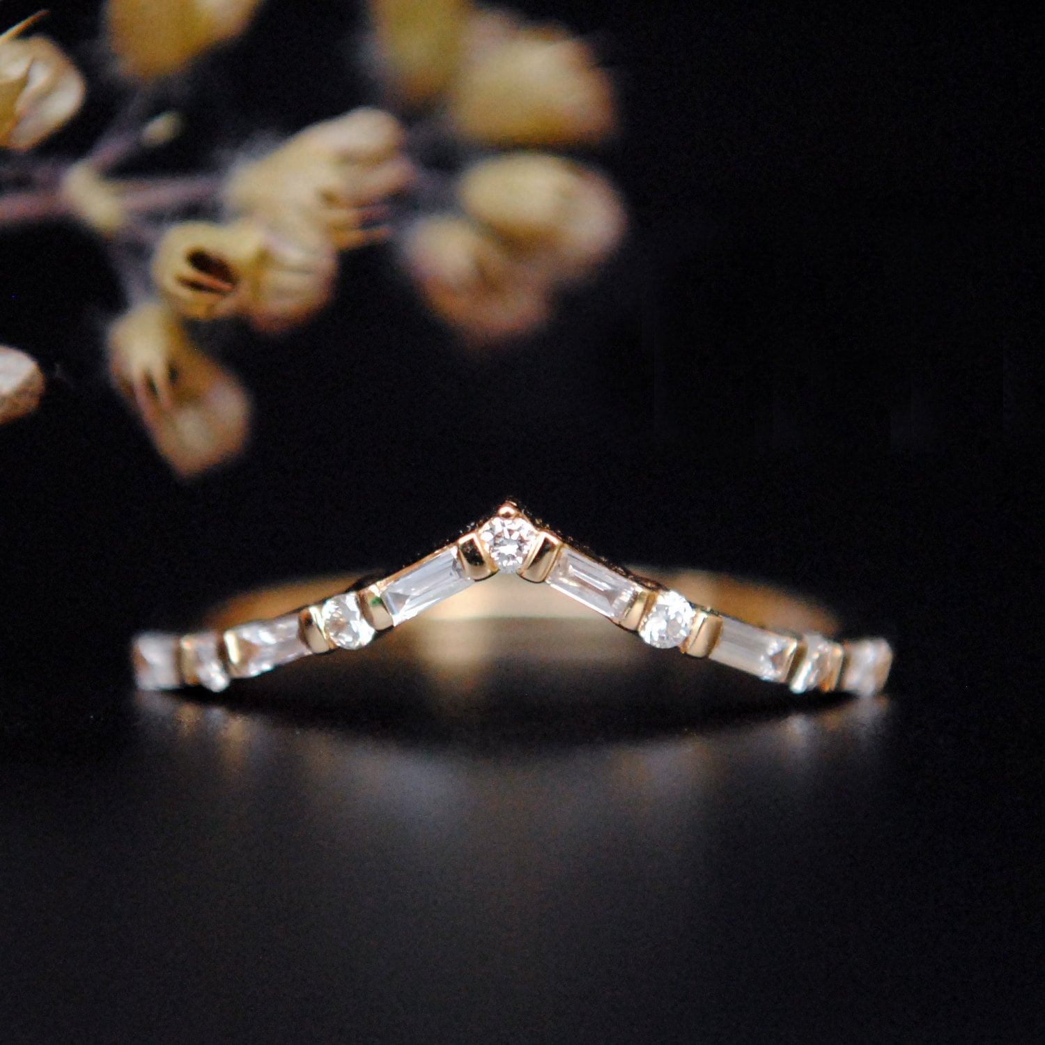 Chevron V Ring Round Baguette Diamond Ring Stackable Bridal - Etsy Canada