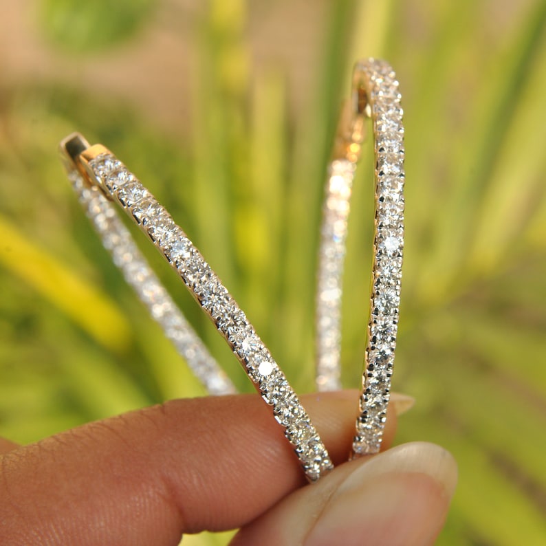 Inside Out Large Diamond Hoop Earrings in 14k Solid Gold 1.5 | Etsy