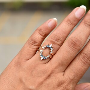 Natural Blue Topaz and Diamond Ring Guard Enhancer, 14K 18K Solid Gold ...