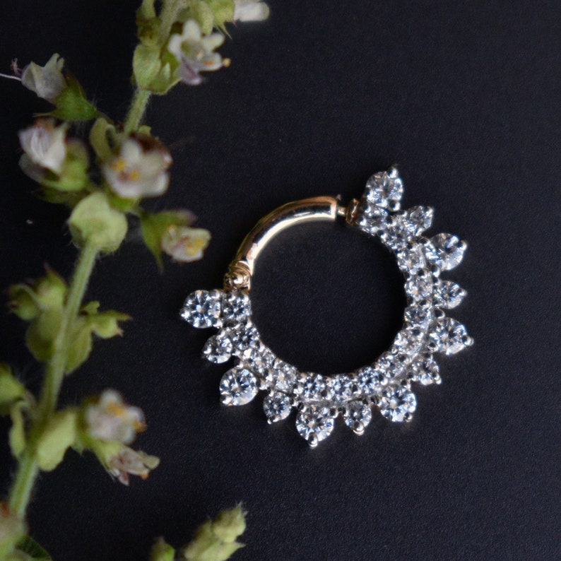 Natural Diamond Septum Daith Ring in 14K Solid Gold 16g 18g | Etsy
