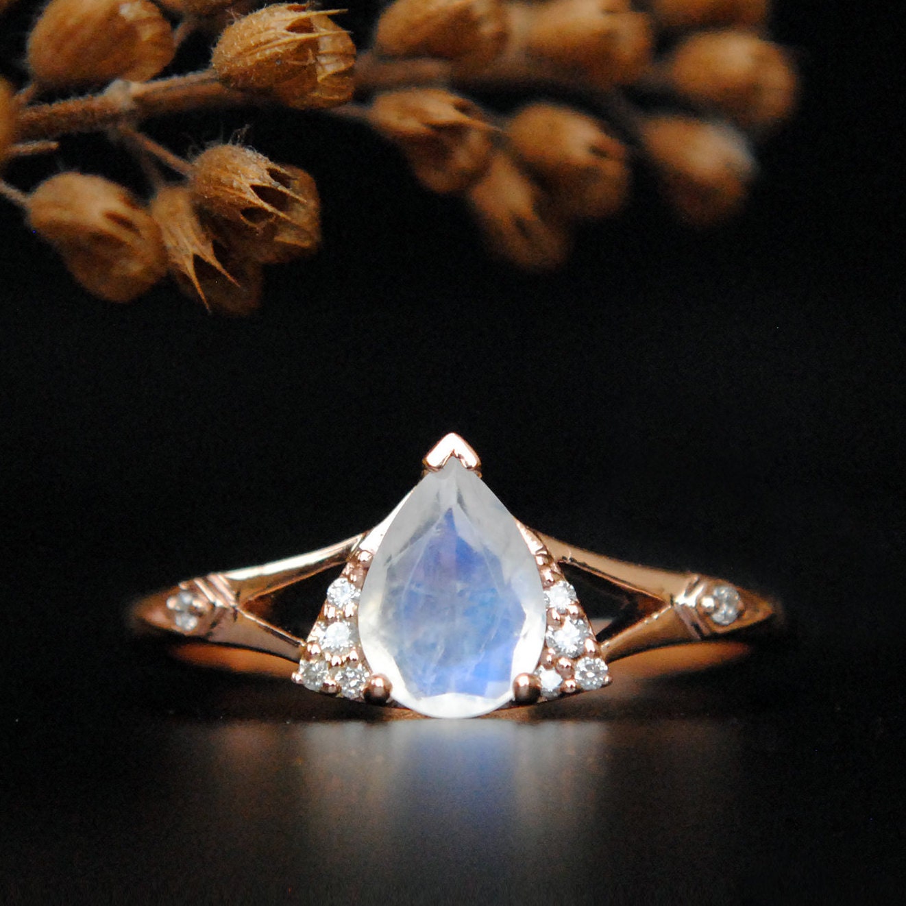 Moonstone And Diamond Engagement Ring