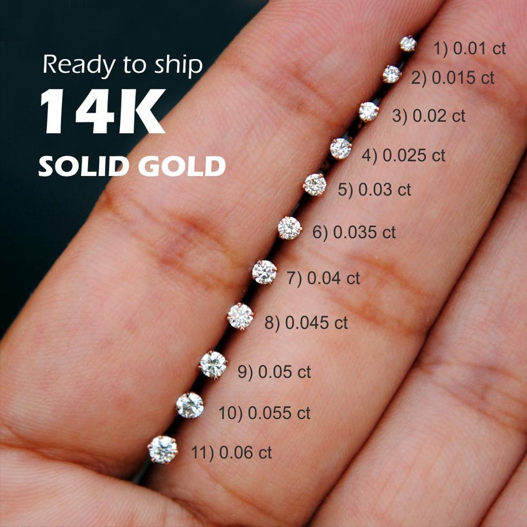 Genuine Diamond & 14K Solid Gold Threaded Top Stud, 16g Externally ...