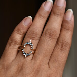 Natural Blue Topaz and Diamond Ring Guard Enhancer, 14K 18K Solid Gold ...