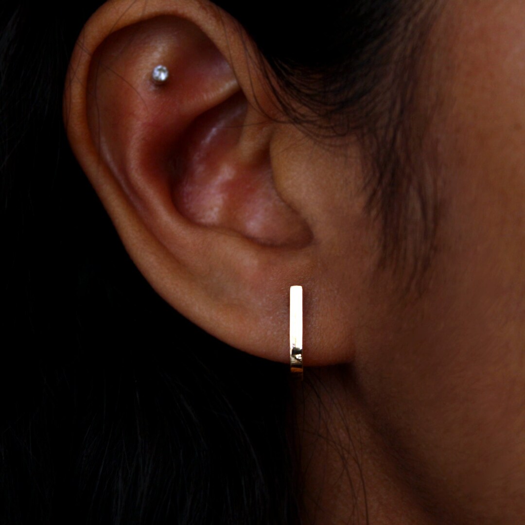 2mm Solid Gold Ear Wrap, 14k 18k Gold U Shaped Latch Back Earring, Lobe ...