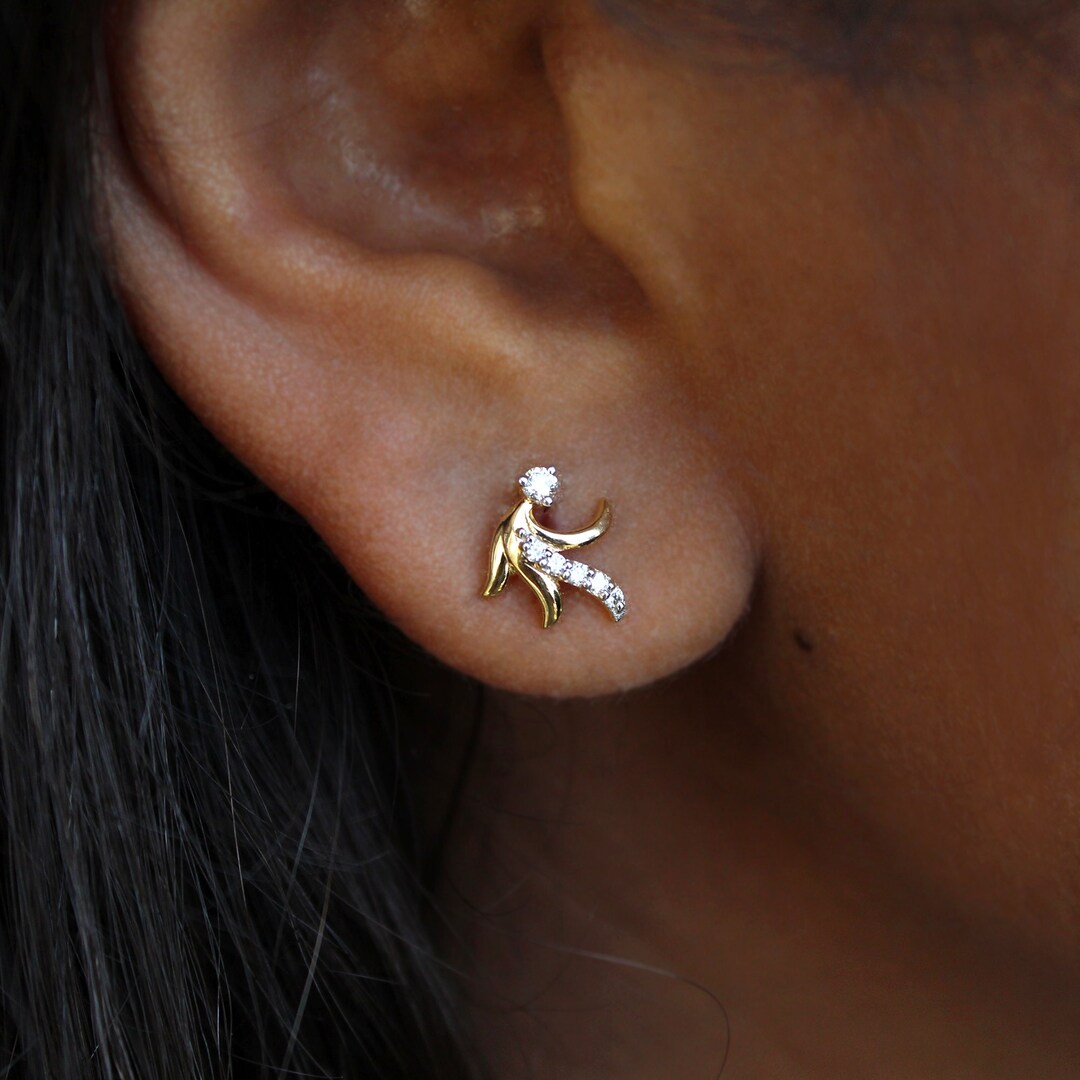 14k 18k Solid Gold & Natural Diamond Earrings, Pushback Screwback ...