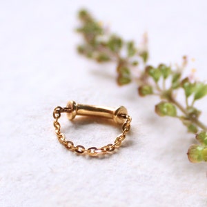 18k Solid Gold Chain Septum Ring, 12g 14g 16g Threadless Push Curved ...