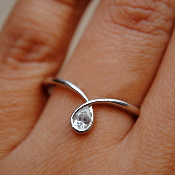 Pear Diamond Bezel Set Loop Engagement Ring in Solid 14K Gold - Etsy