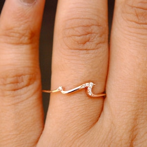 Diamond Wave Ring, 14K 18K Solid Gold Tide Current Band, Wave Surfer ...
