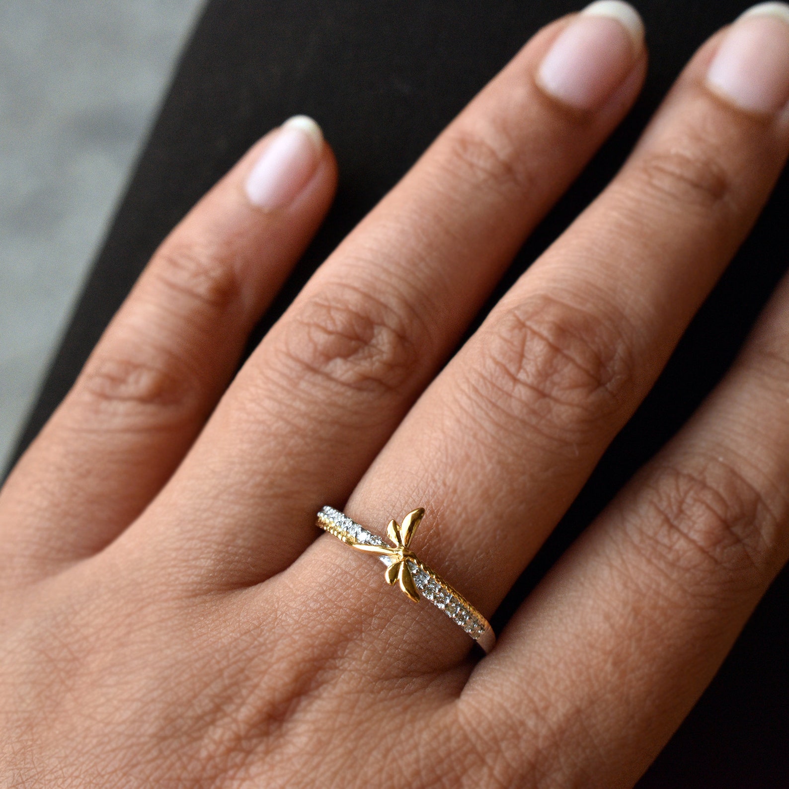 Dragonfly Ring in Sterling Silver & Natural Diamond Damselfly - Etsy