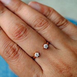 Two Diamond Open Ring, 14K Gold Stack Wedding Band, Right Hand Ring ...