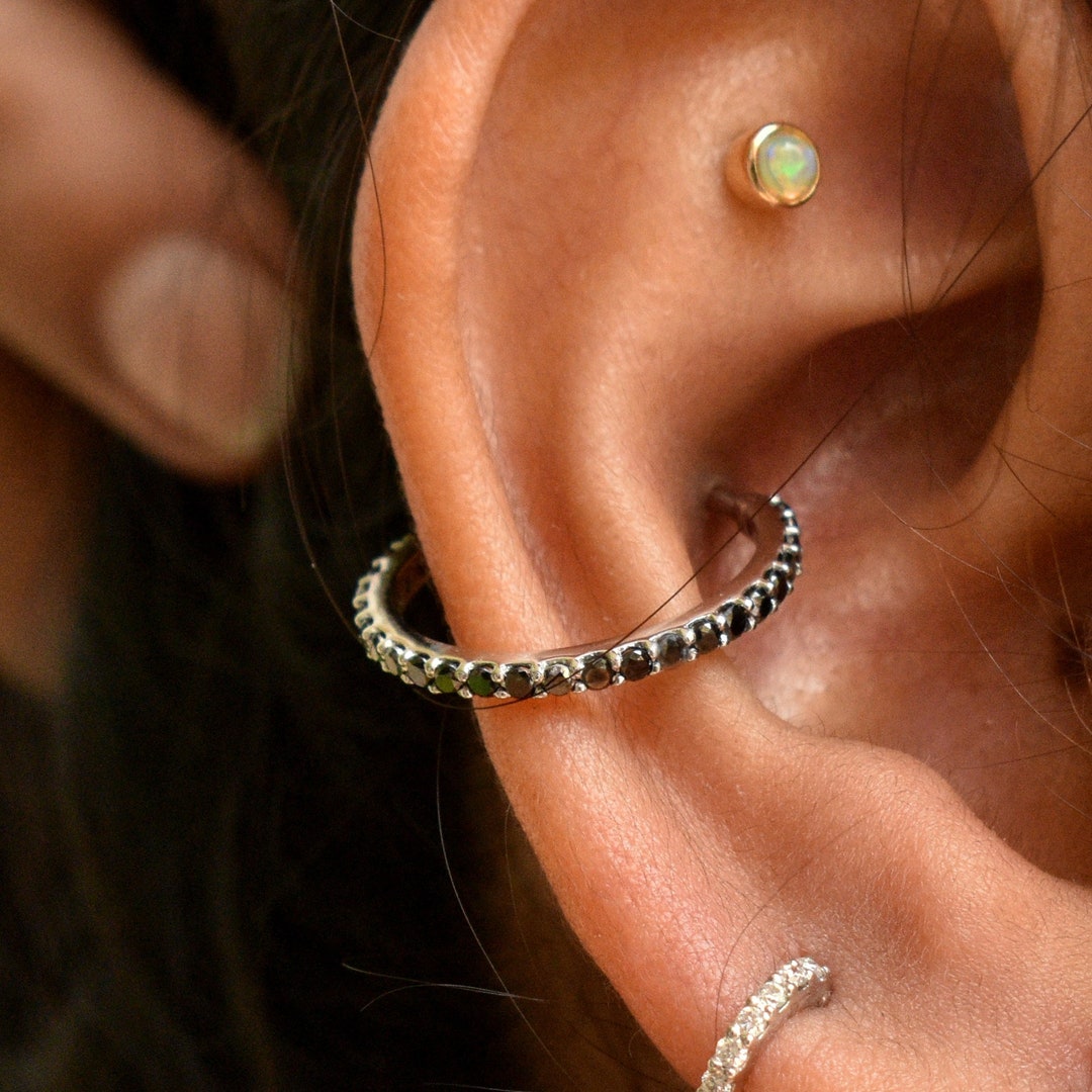 5-14mm Natural Black Diamond Clicker, 14k 18k Solid Piercing Hoop for ...