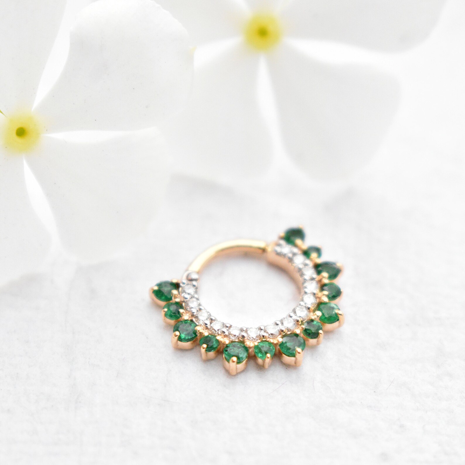 6mm 13mm Emerald Diamond Septum Daith Ring 14K 18K Solid - Etsy