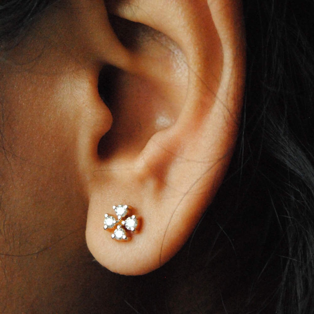 Buy 4 Round Diamond Cluster Earrings in Solid 14k Gold Clover Online in ...