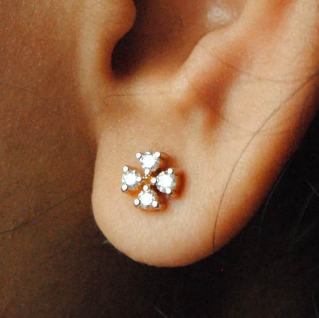 Buy 4 Round Diamond Cluster Earrings in Solid 14k Gold, Clover Leaf ...