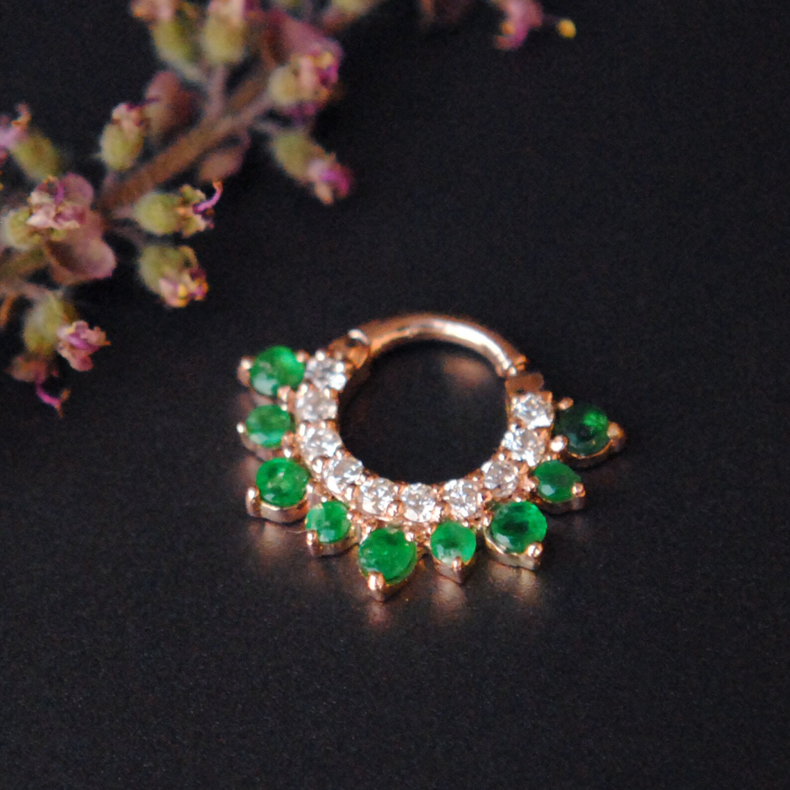 6mm 13mm Emerald Diamond Septum Daith Ring 14K 18K Solid - Etsy