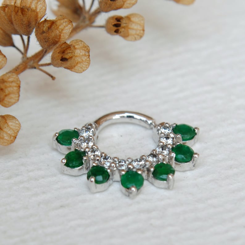 6-12mm Emerald & Diamond Clicker Hoop 14k 18k Solid Gold - Etsy