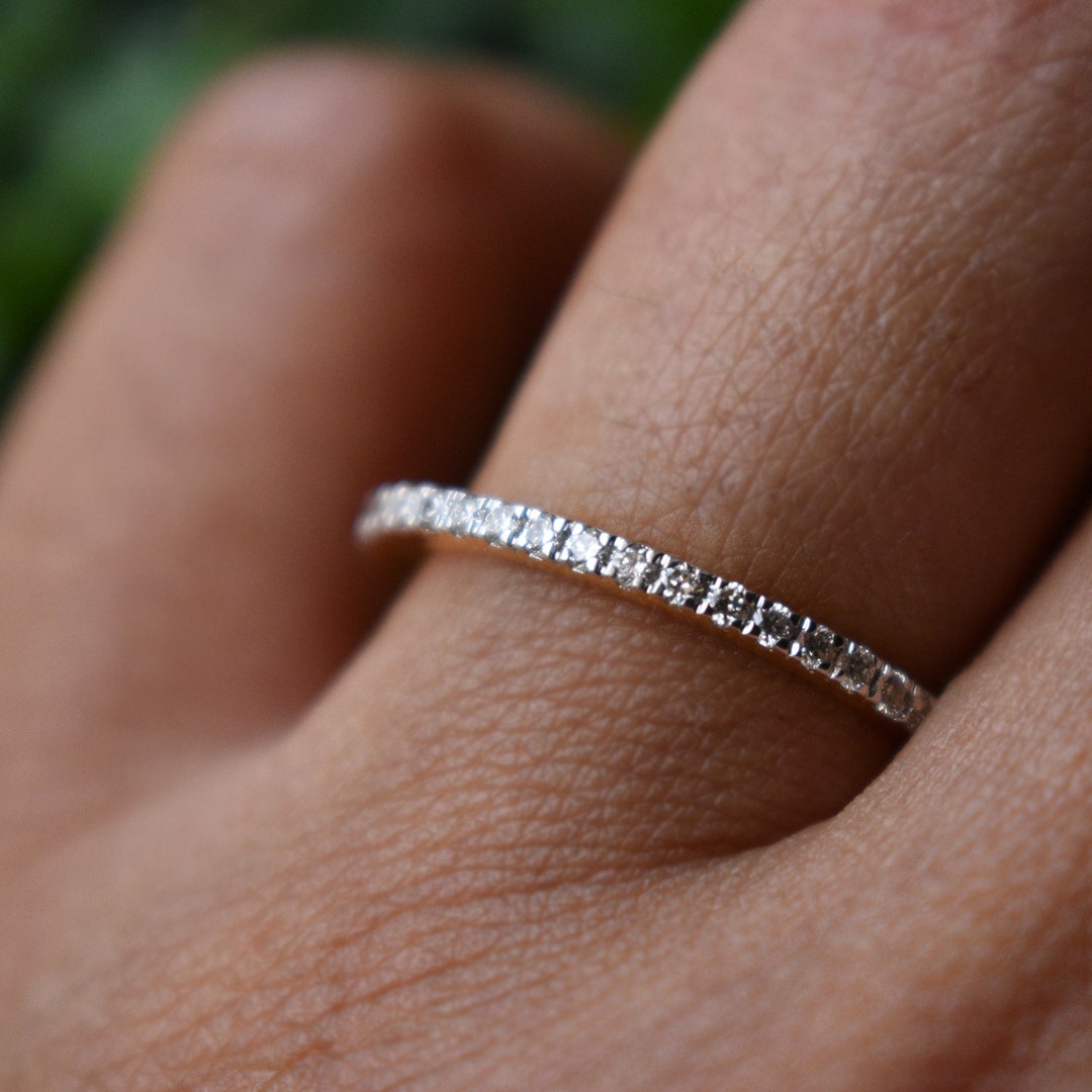 1.5mm Dainty Mirco Pave Diamond Wedding Band, 14k 18k Solid Gold ...