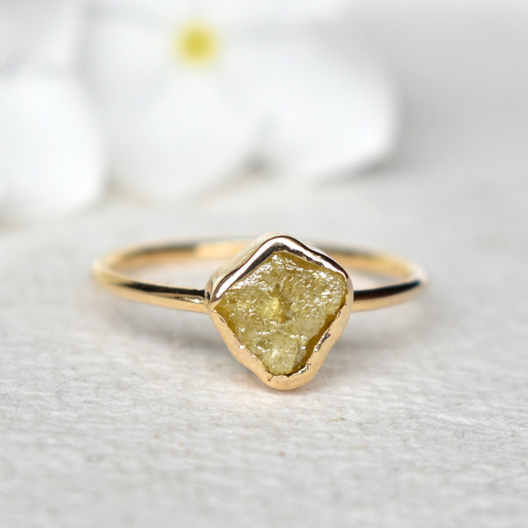 Natural Rough Diamond Ring, 14k 18k Solid Gold Bezel Set Raw Diamond ...
