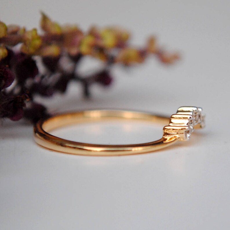 Curved Diamond Tiara Wedding Band 14k 18k Solid Gold & | Etsy