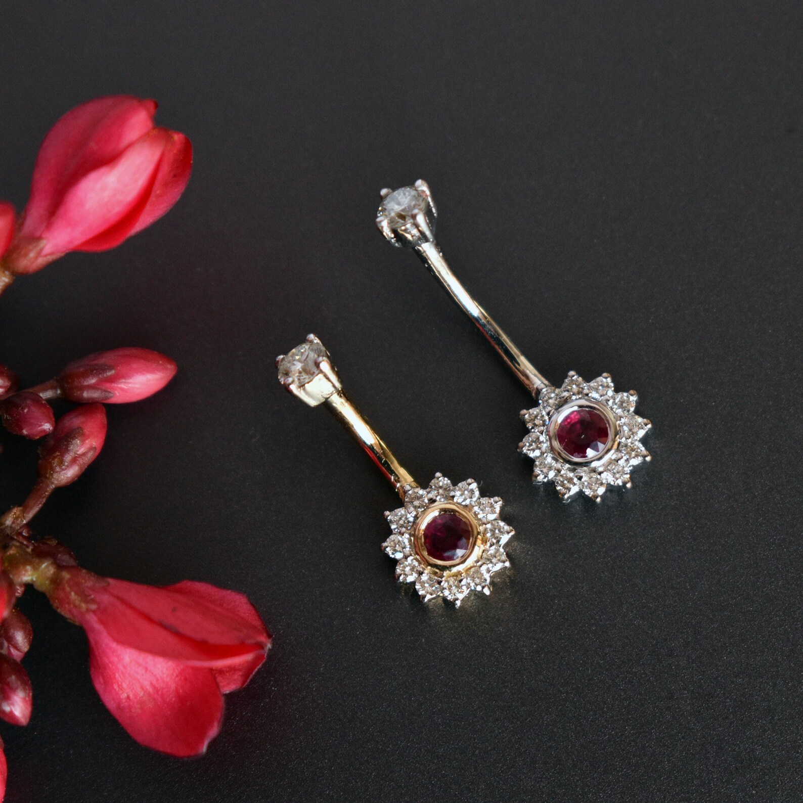 Natural Diamond and Ruby Belly Button Ring 14K Solid Gold | Etsy